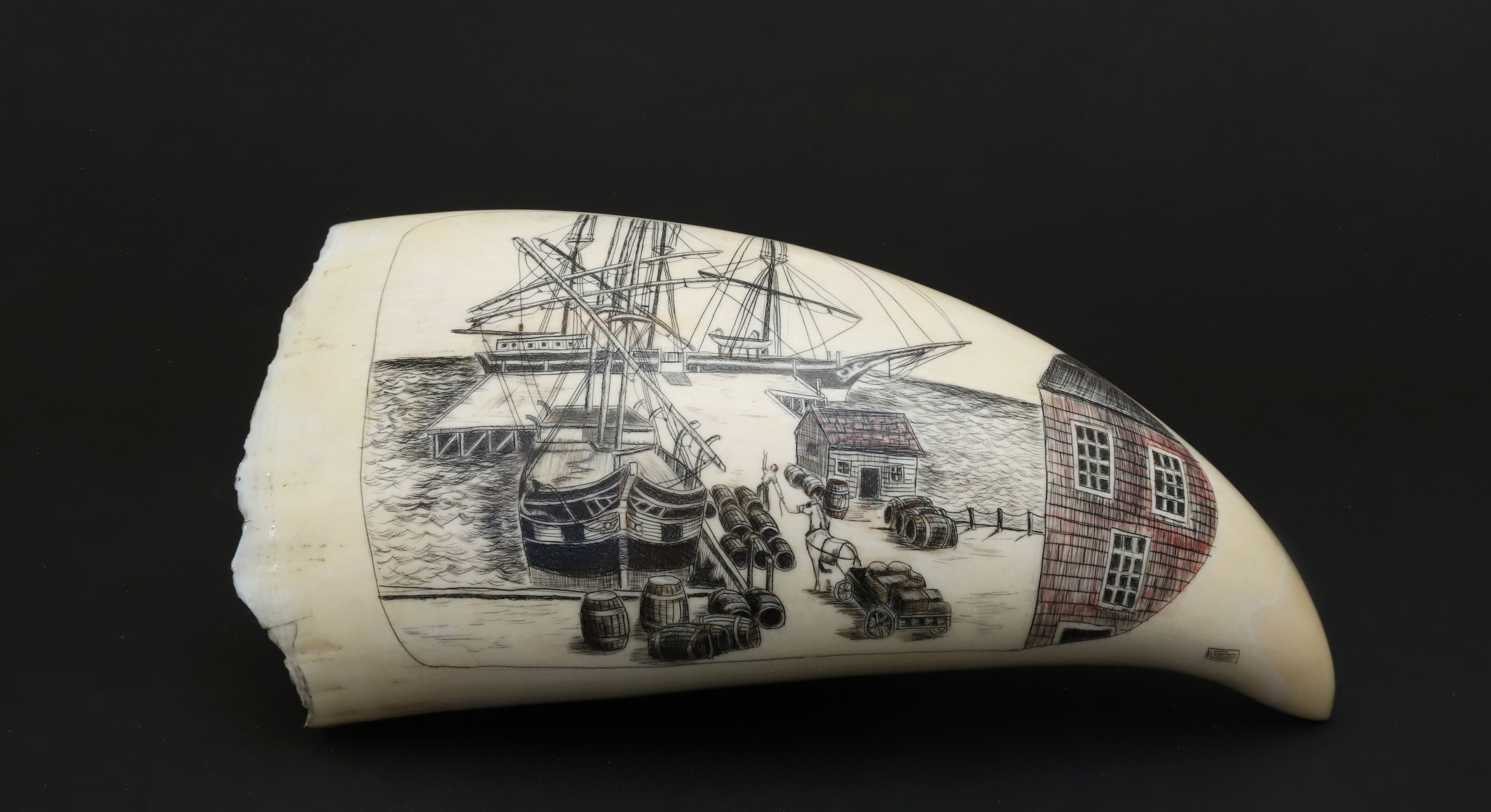 Contemporary Scrimshaw and Polychromed Whale's Tooth 20th Century ...