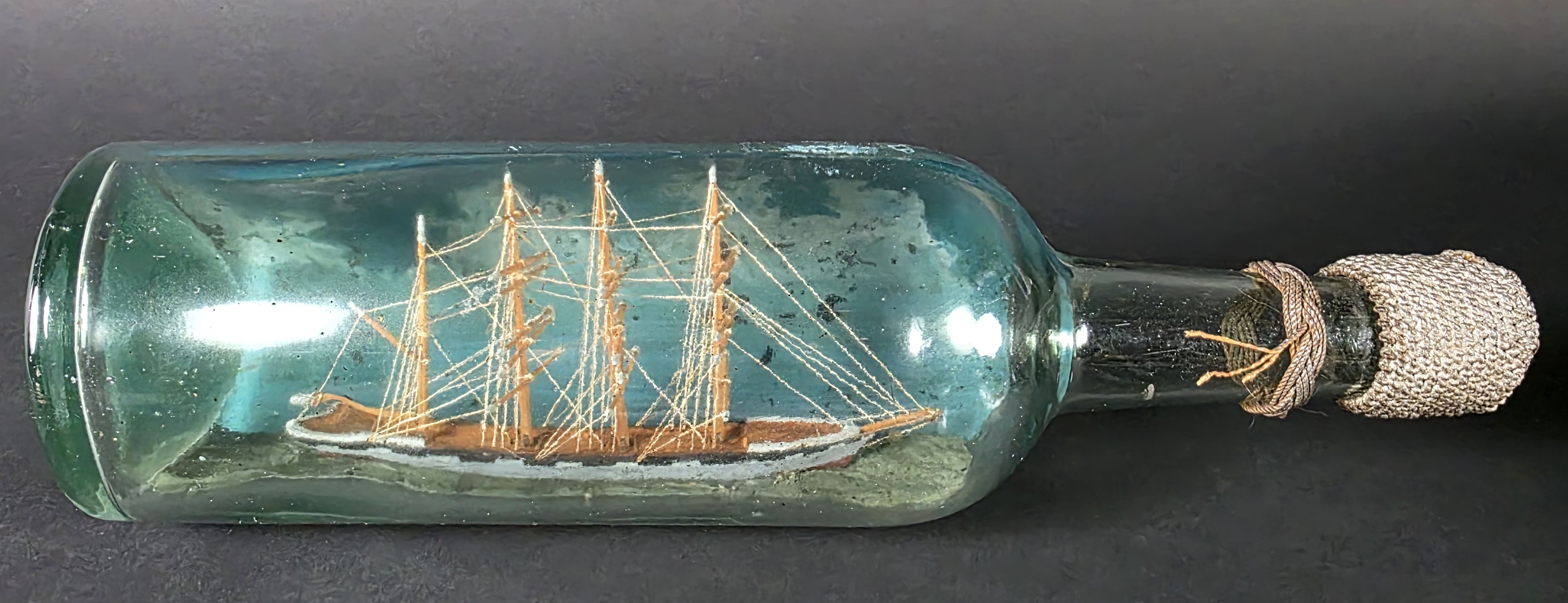 Sailor Made Four-Masted Ship in a Bottle - Vintage Sailor Made Four ...