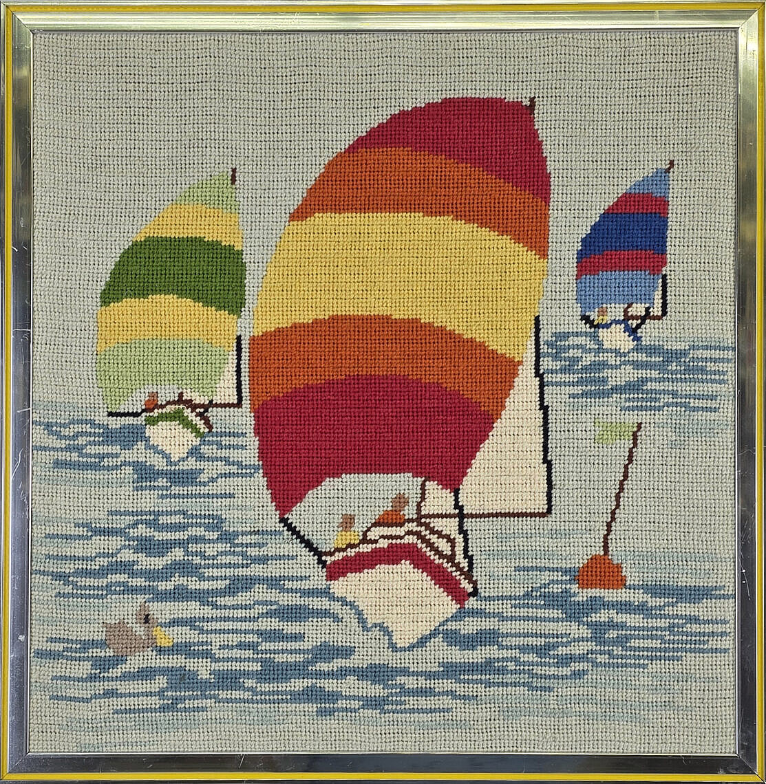 Erica Wilson Nantucket Sailboat Regatta Pictorial Needlepoint - Vintage ...