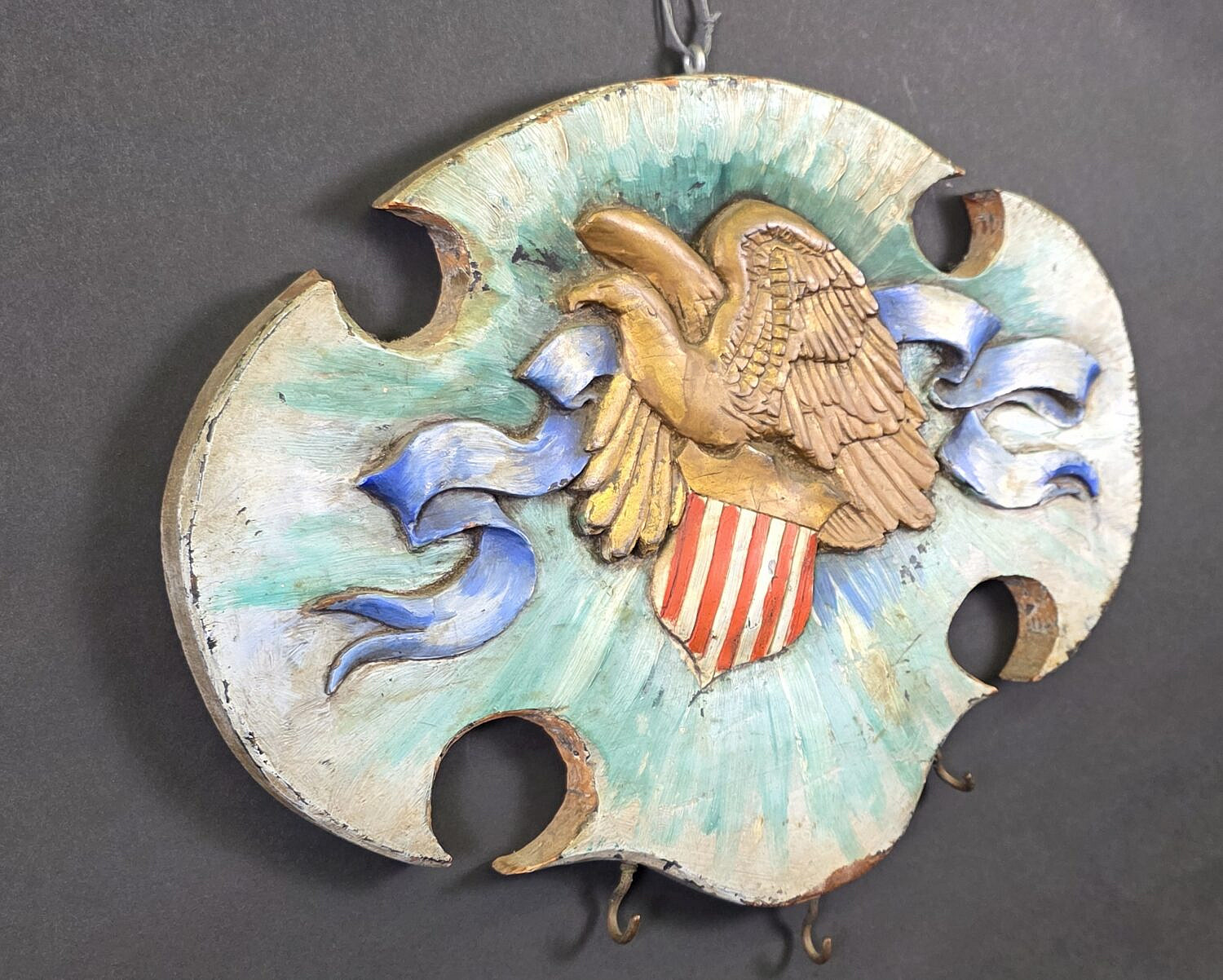 Antique Carved and Painted Patriotic Eagle Key Ring Plaque - Antique ...