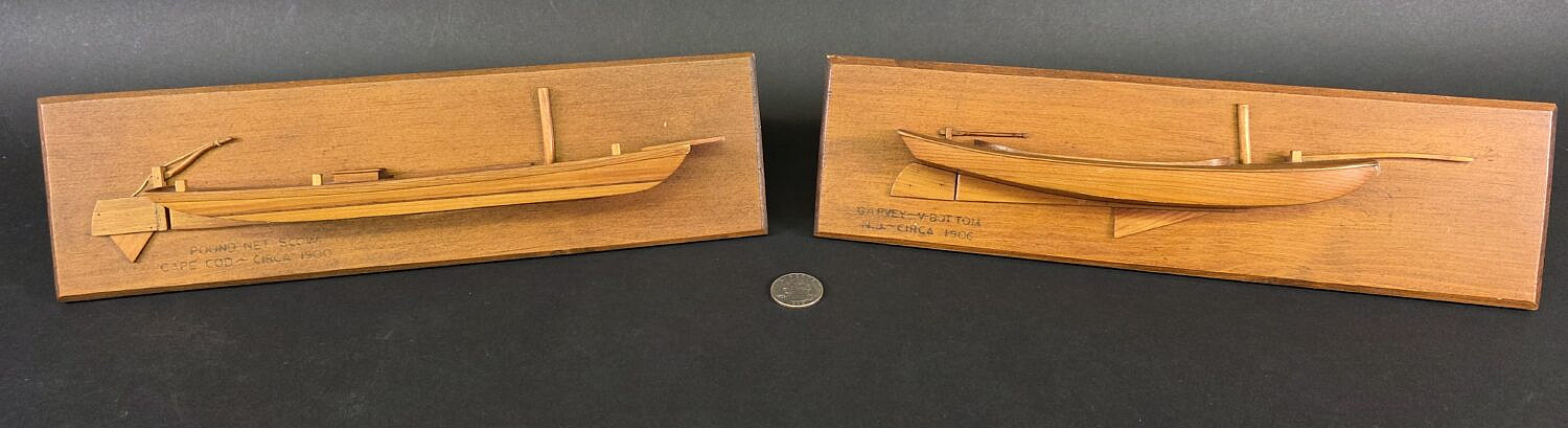 Two Hand Carved Diminutive Half Hull Boat Models - Two Vintage Hand ...