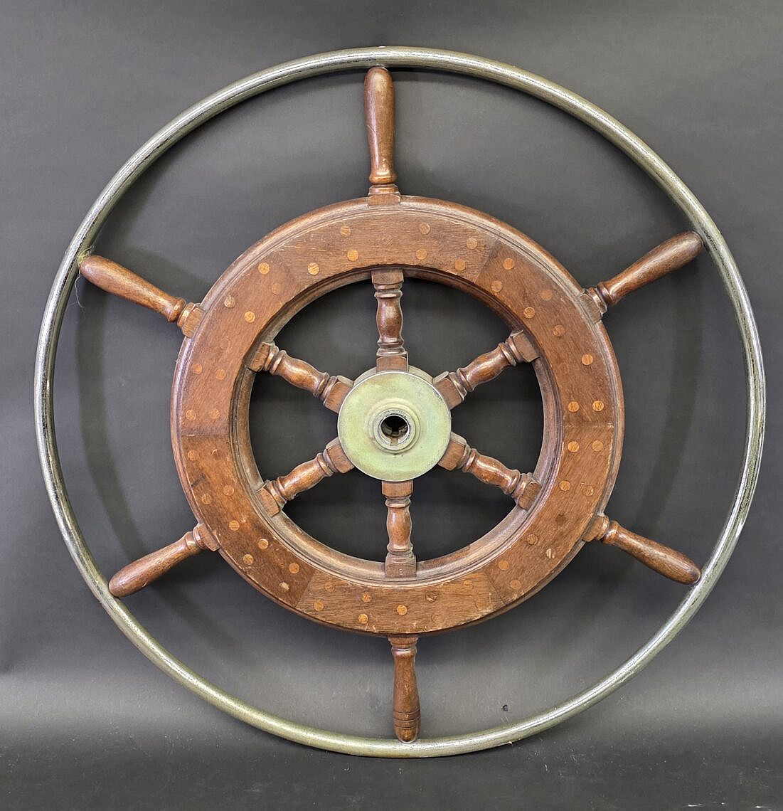 Vintage Nickel Plated Inlaid Yacht Ships Wheel - Vintage Nickel Plated ...