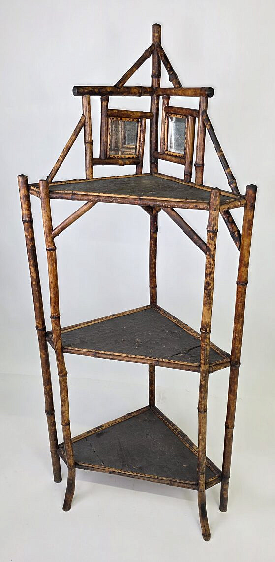 Antique English Bamboo Corner Etagere - Antique English, “Tortoiseshell ...