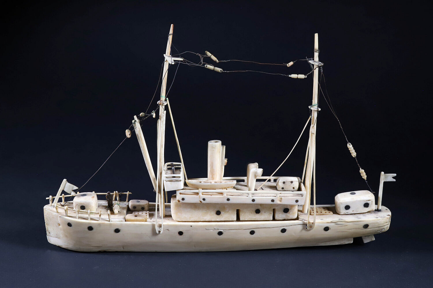 Inuit Made Antique Walrus Ivory Model of a Freighter - Inuit Made ...