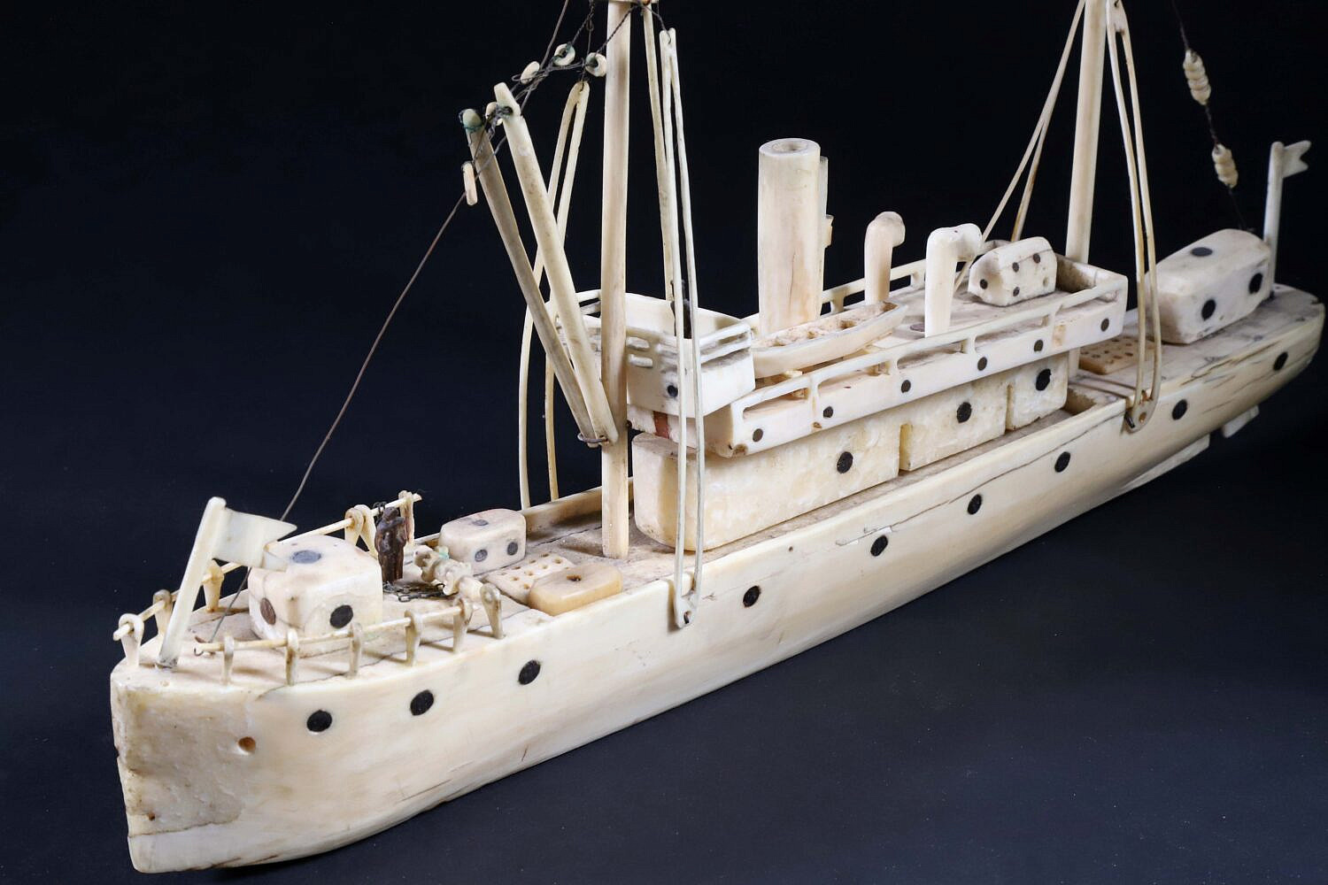 Inuit Made Antique Walrus Ivory Model of a Freighter - Inuit Made ...