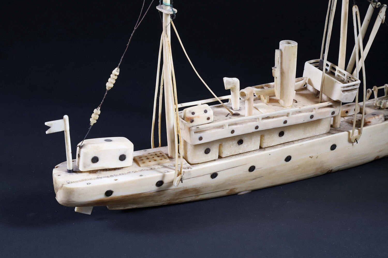 Inuit Made Antique Walrus Ivory Model of a Freighter - Inuit Made ...