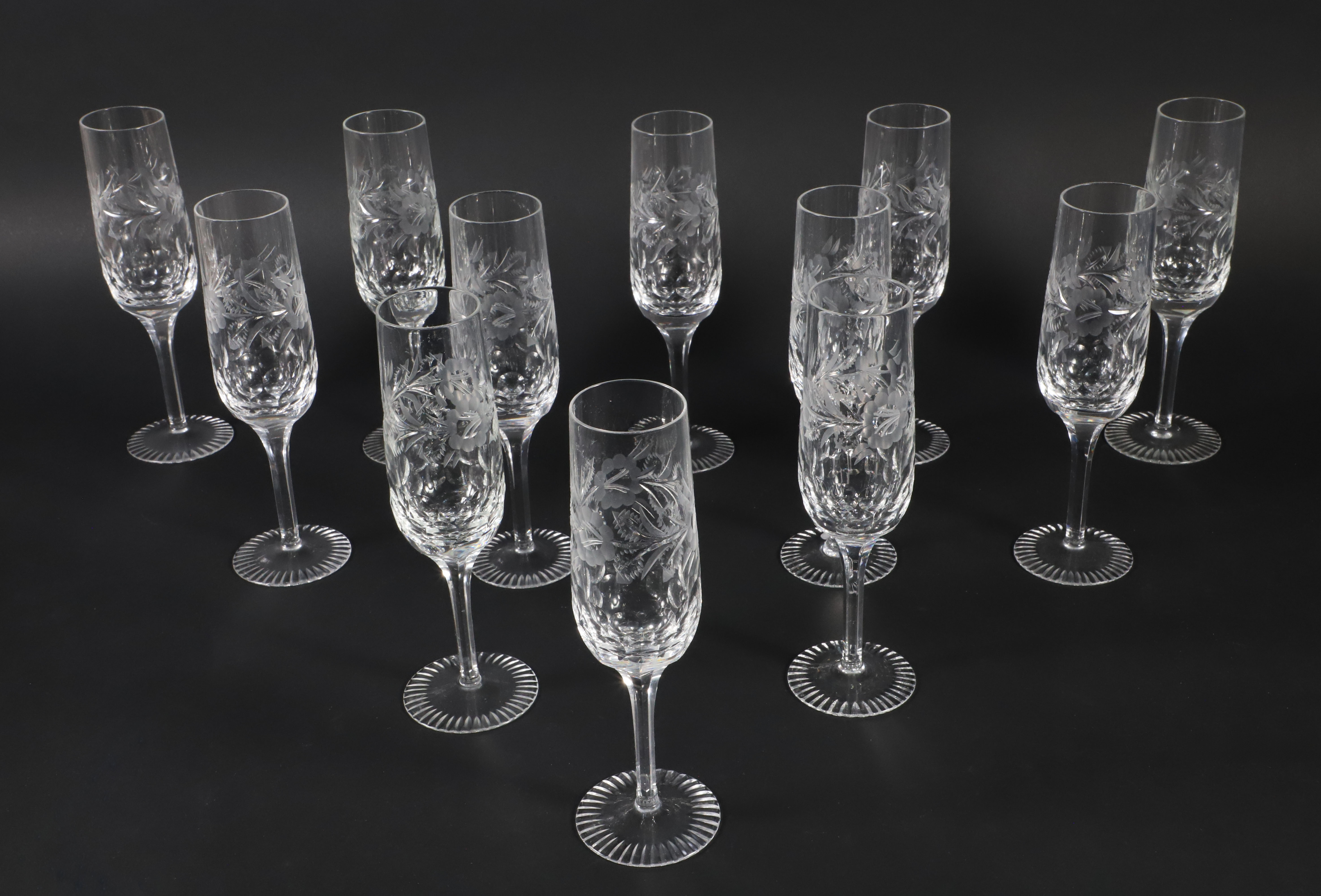 Set of 12 Etched Crystal Champagne Flutes - Set of 12 Etched Crystal ...