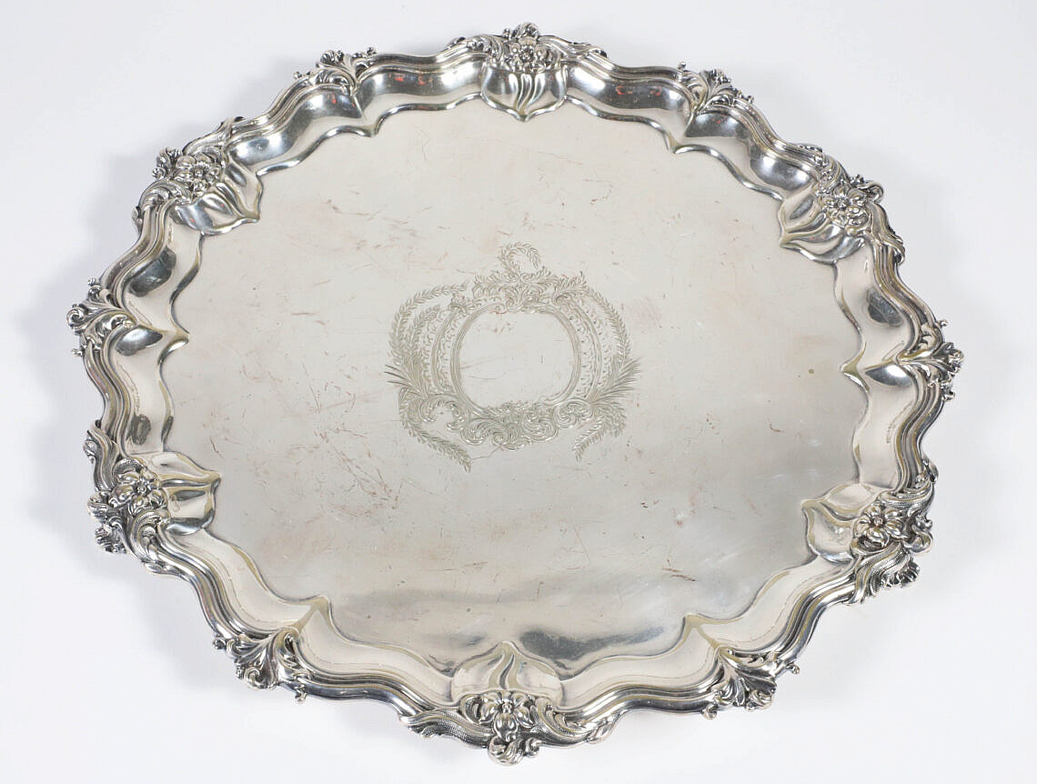 Walker & Hall Silver Plated Salver on Three Applied Feet Signed "W & H ...