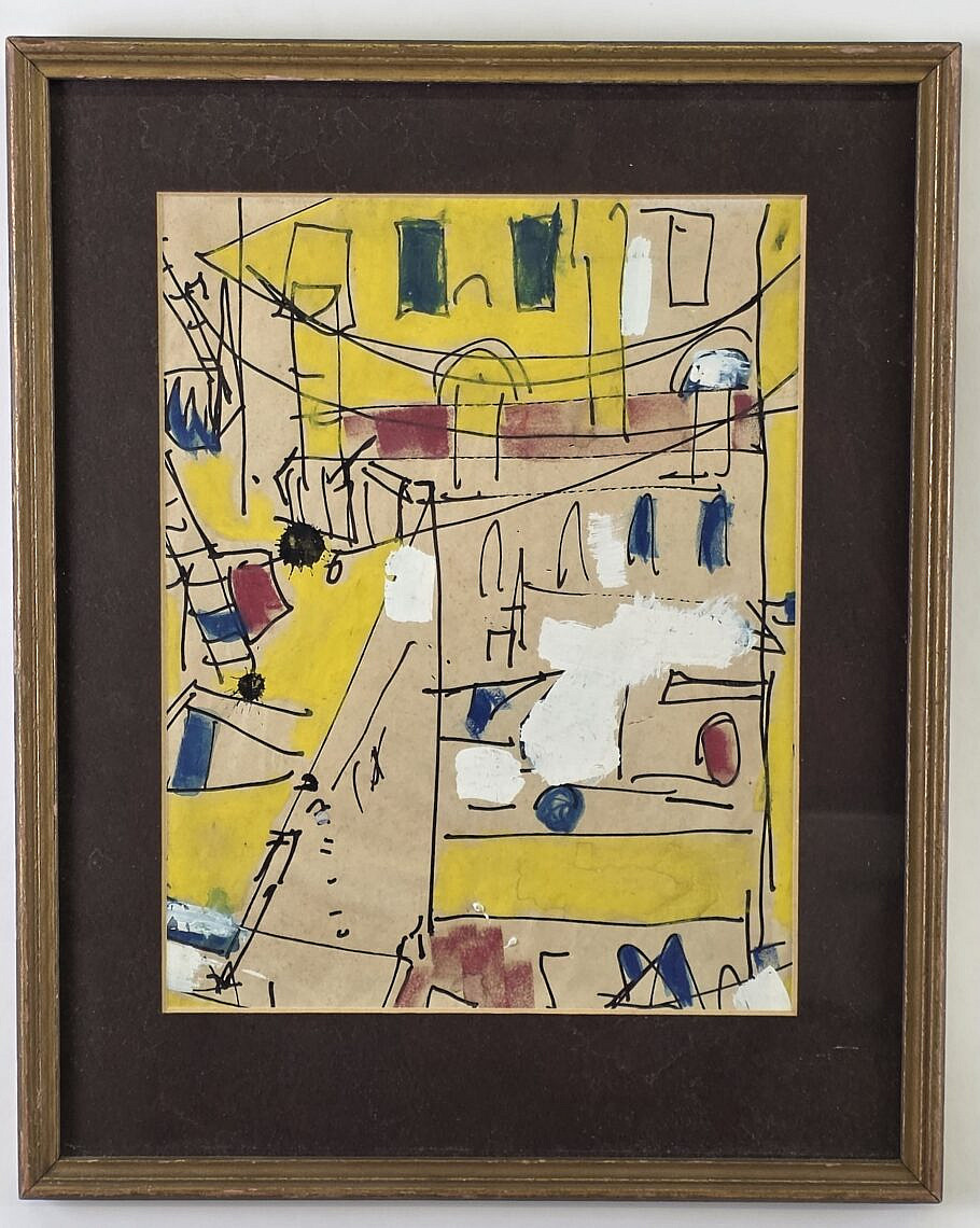 Abstract Mixed Media Courtyard Drawing on Paper - Abstract Mixed Media ...