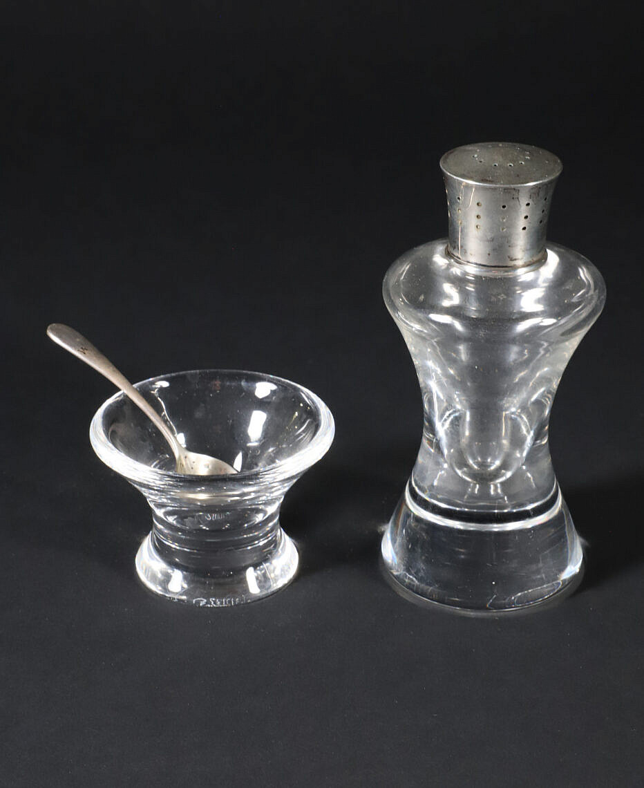 Signed Steuben Clear Glass Open Salt and Pepper Shaker with Sterling ...