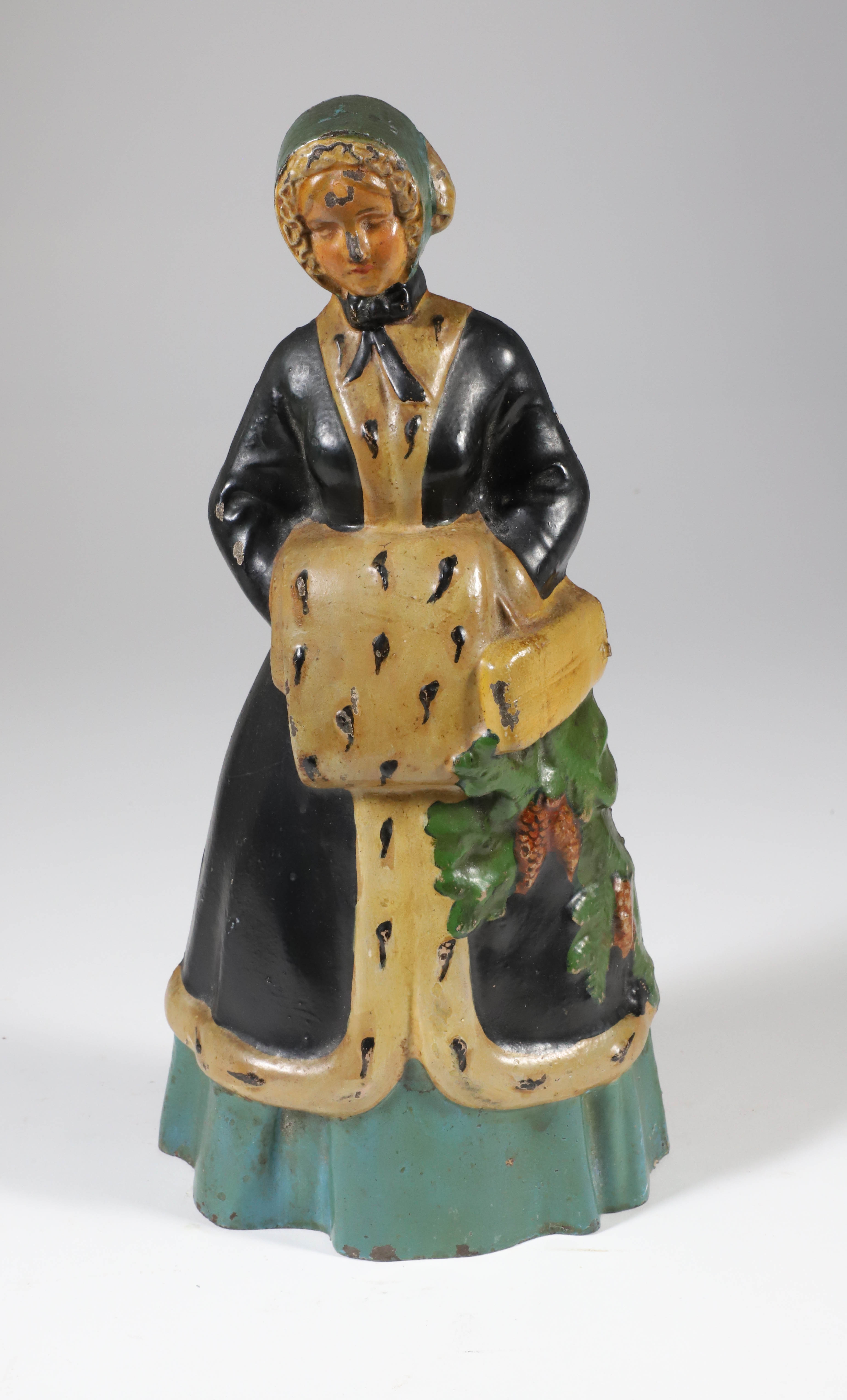 Antique Albany Foundry Painted Cast Iron Colonial Woman Doorstop ...