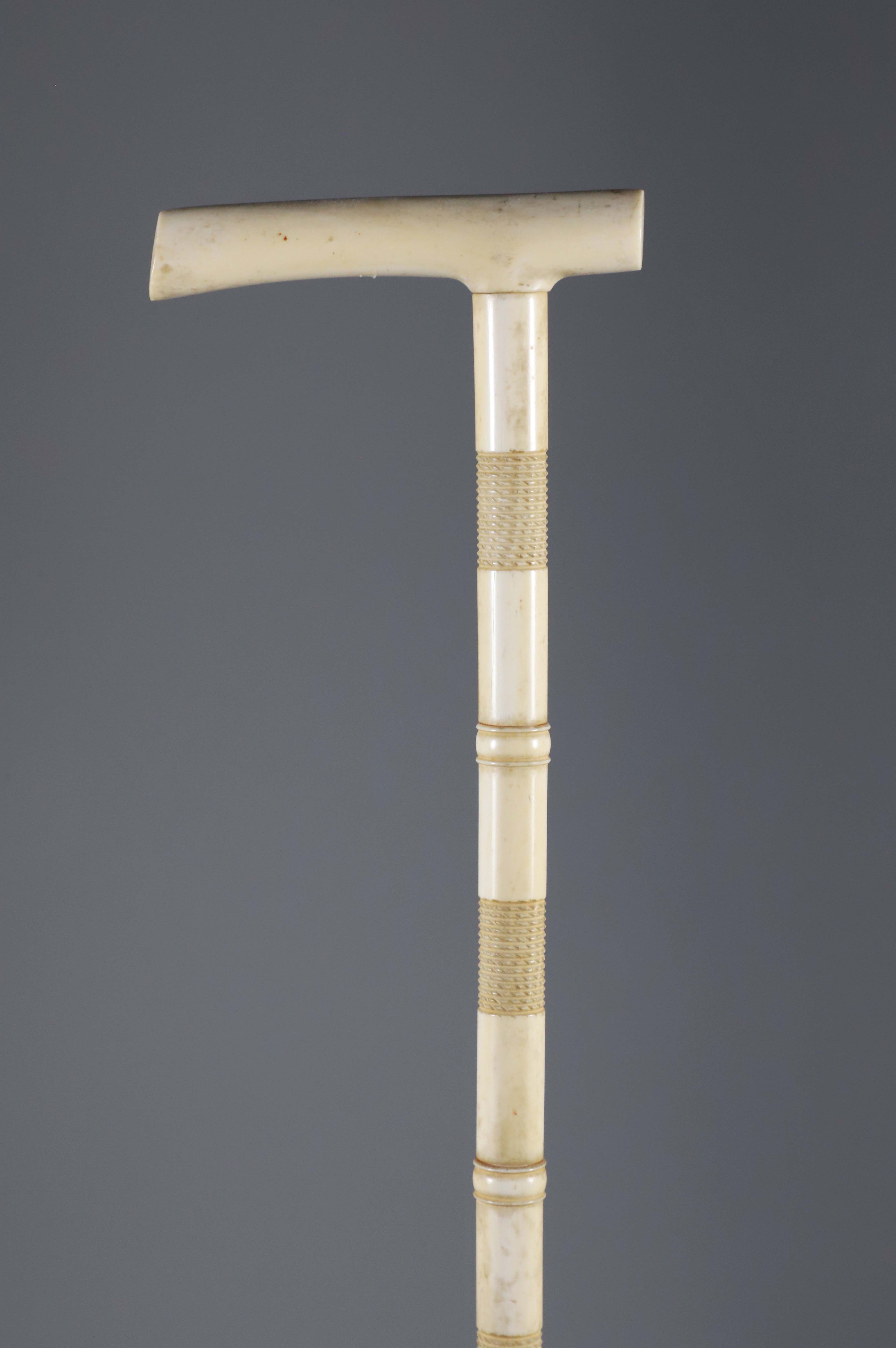 Carved L-Grip Whale Bone Cane 19th Century - Carved L-Grip Whale Bone ...