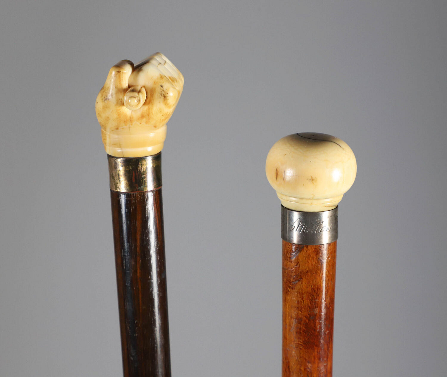 Whaler Made Clenched Fist and Knob Walking Stick 19th Century - Two ...
