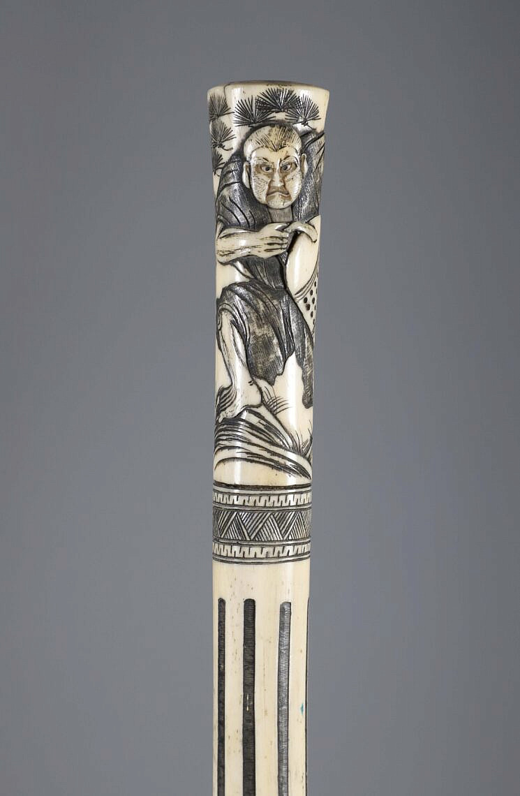 Elaborately Scrimshawed Asian Carved Bone Walking Stick 19th Century ...