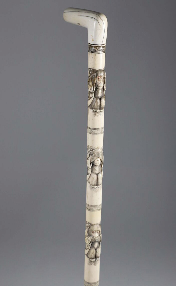 Asian Carved Three Monkeys See, Speak, Hear No Evil Cane 19th Century ...