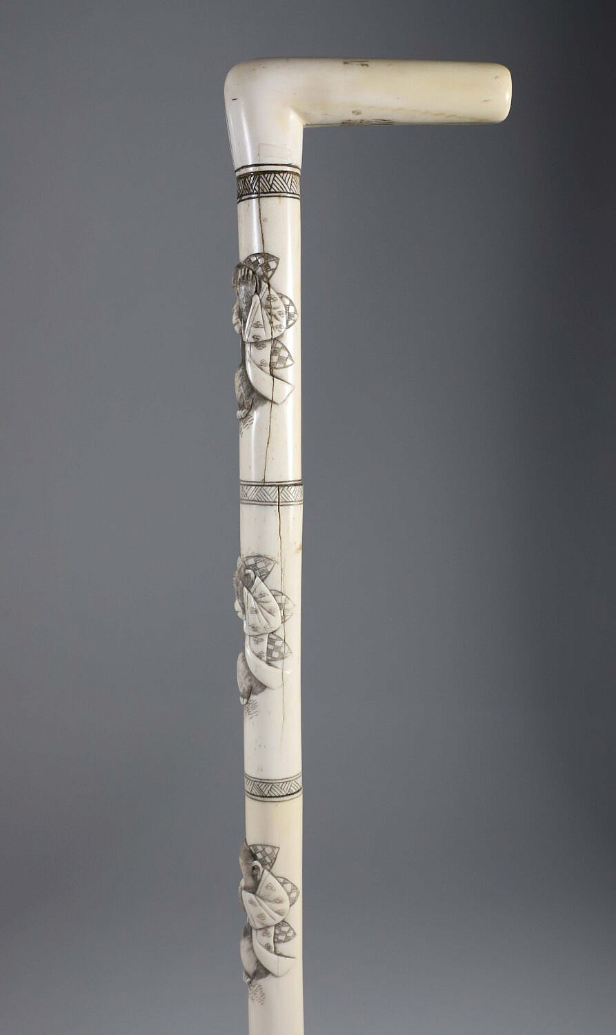 Asian Carved Three Monkeys See, Speak, Hear No Evil Cane 19th Century ...