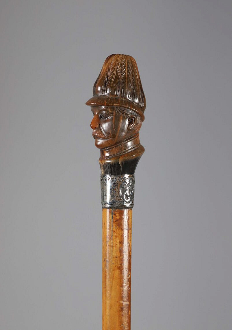Carved Horn Officer Bust With Silver Walking Stick 19th Century ...