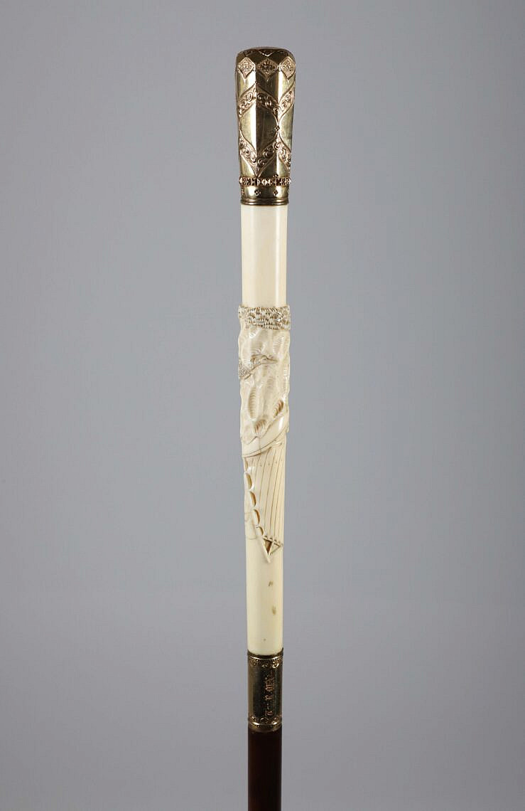 Asian Engraved Gold Filled Walking Stick 19th Century - Asian Engraved ...