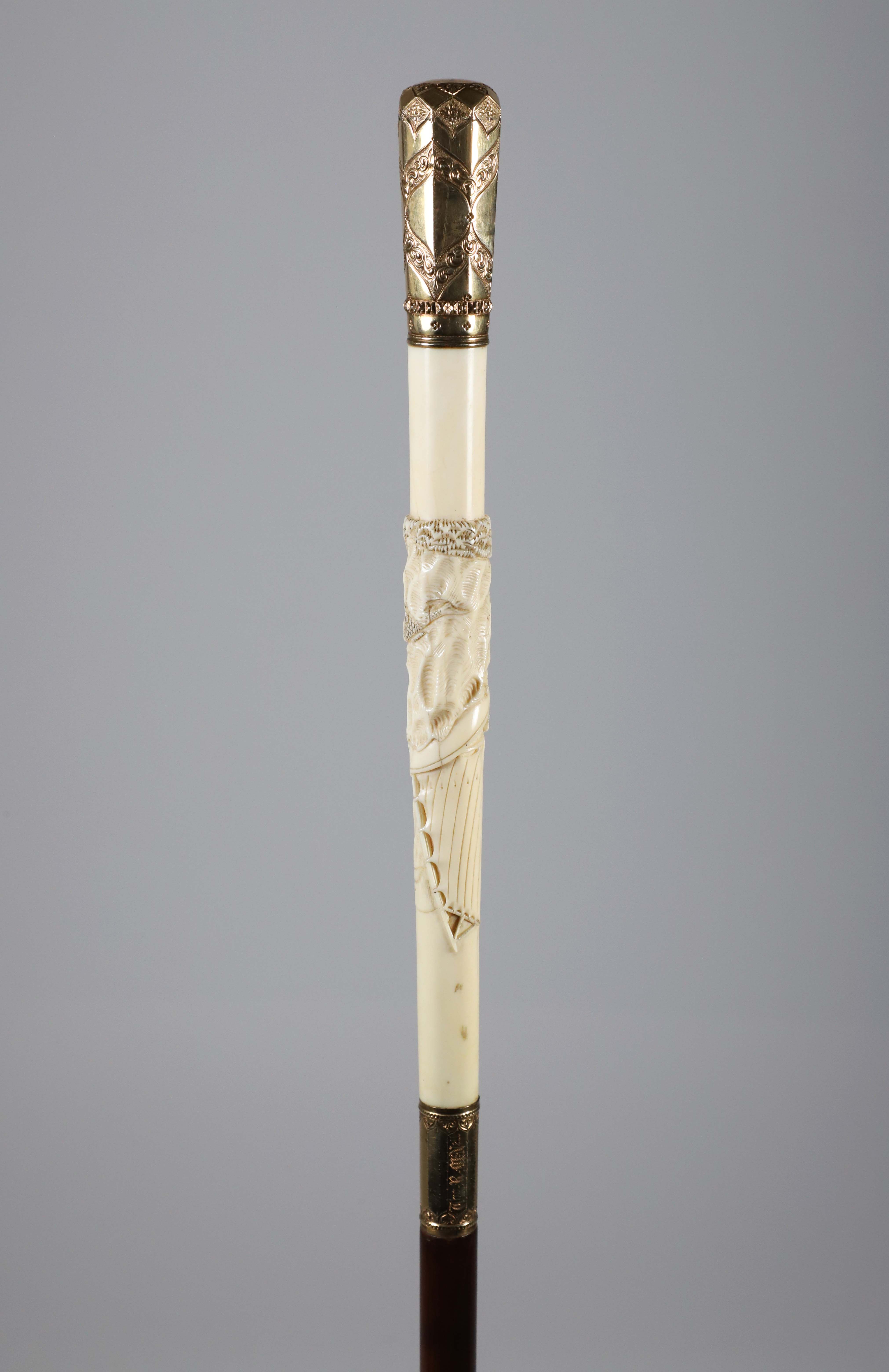 Asian Engraved Gold Filled Walking Stick 19th Century - Asian Engraved ...