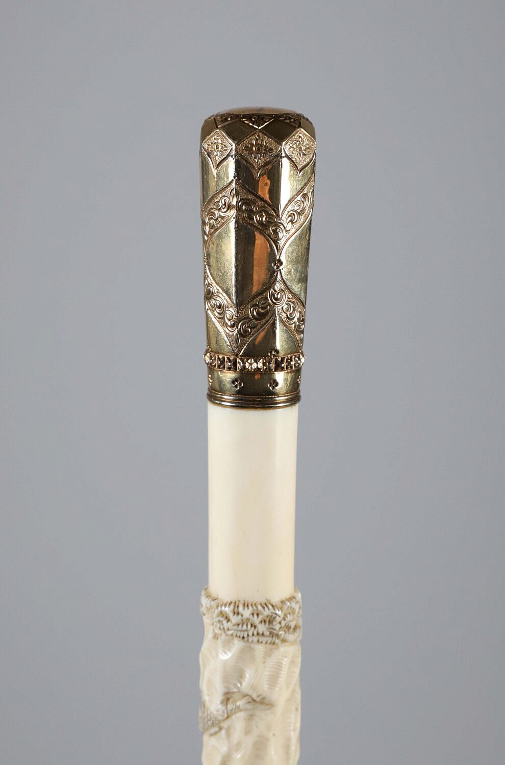Asian Engraved Gold Filled Walking Stick 19th Century - Asian Engraved ...
