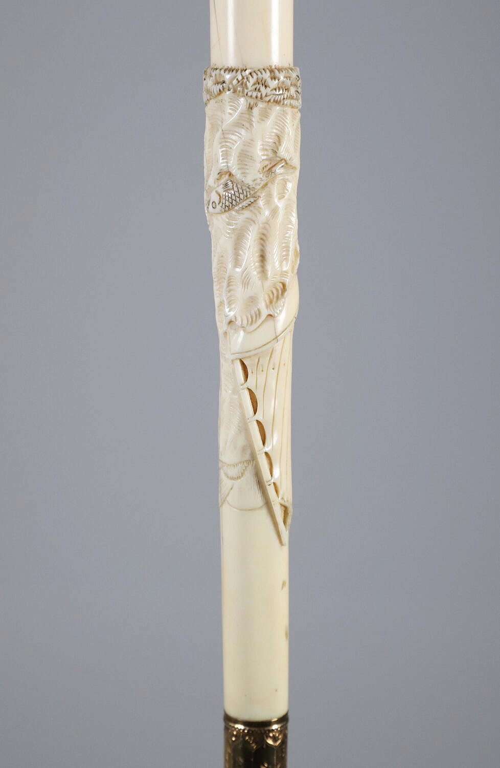 Asian Engraved Gold Filled Walking Stick 19th Century - Asian Engraved ...