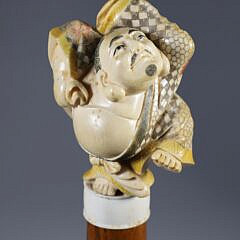 Scrimshaw Japanese Deity Grip Walking Stick 19th Century - Polychromed ...