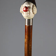 Carved Clown Head Wearing Cap Grip Walking Stick 19th Century - Carved ...