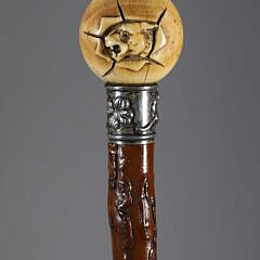 Carved Dog's Head Emerging From a Ball Walking Stick 19th Century ...