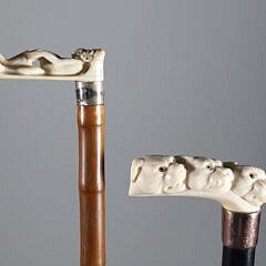 Two Animal Carved L-Shaped Grip Canes 19th Century - Two Animal Carved ...