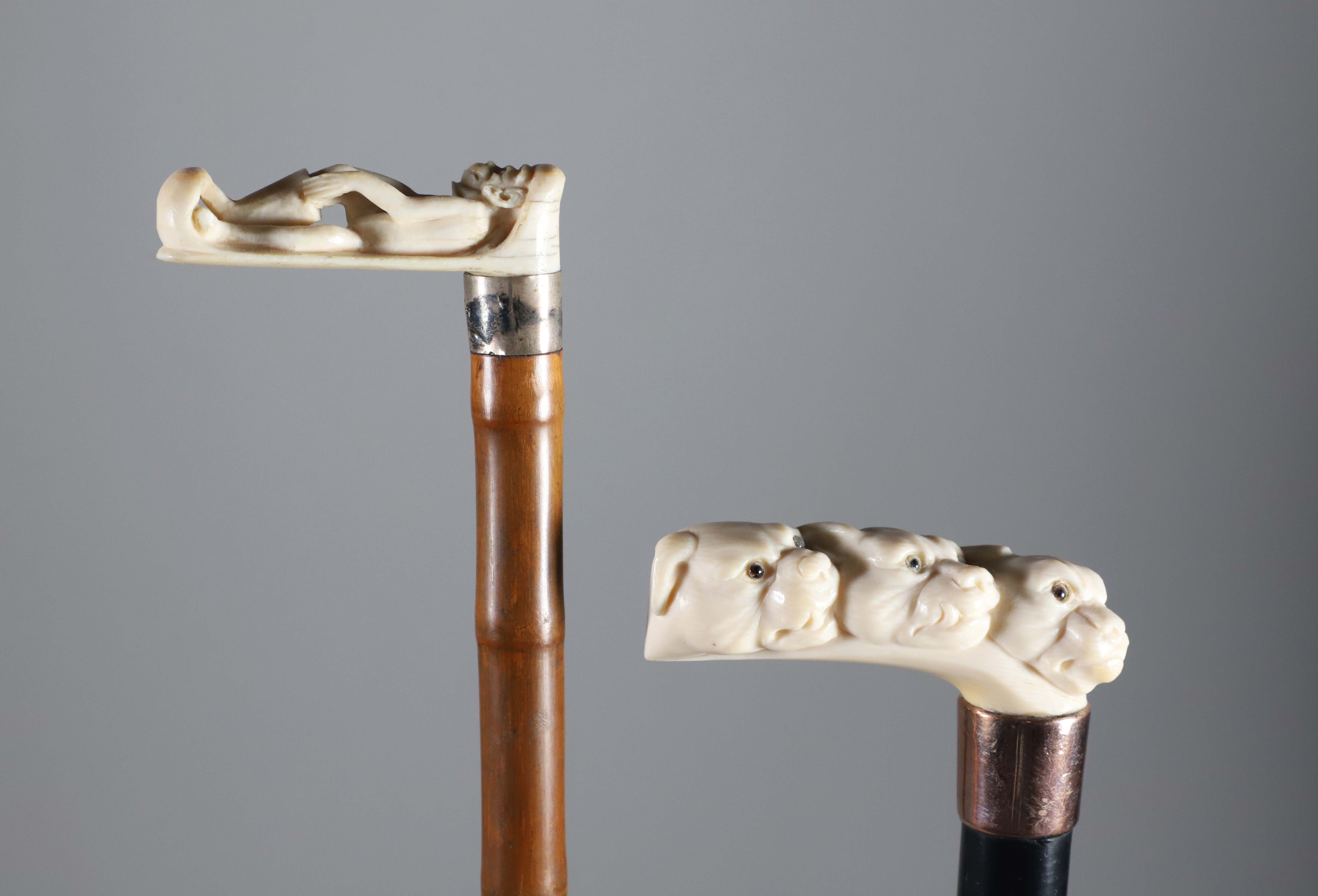 Two Animal Carved L-Shaped Grip Canes 19th Century - Two Animal Carved ...