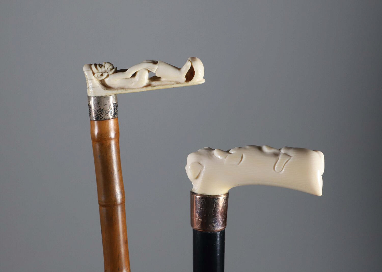Two Animal Carved L-Shaped Grip Canes 19th Century - Two Animal Carved ...