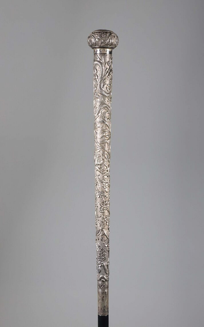 Chinese Export Repousse Silver Walking Stick 19th Century - Chinese ...
