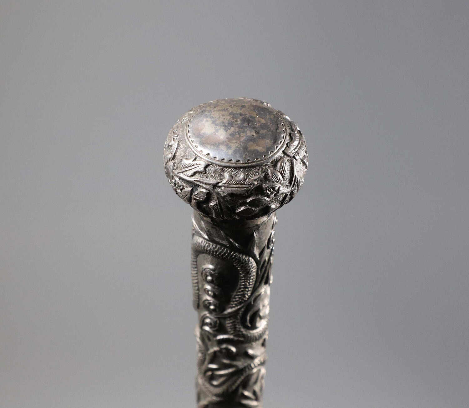 Chinese Export Repousse Silver Walking Stick 19th Century - Chinese ...