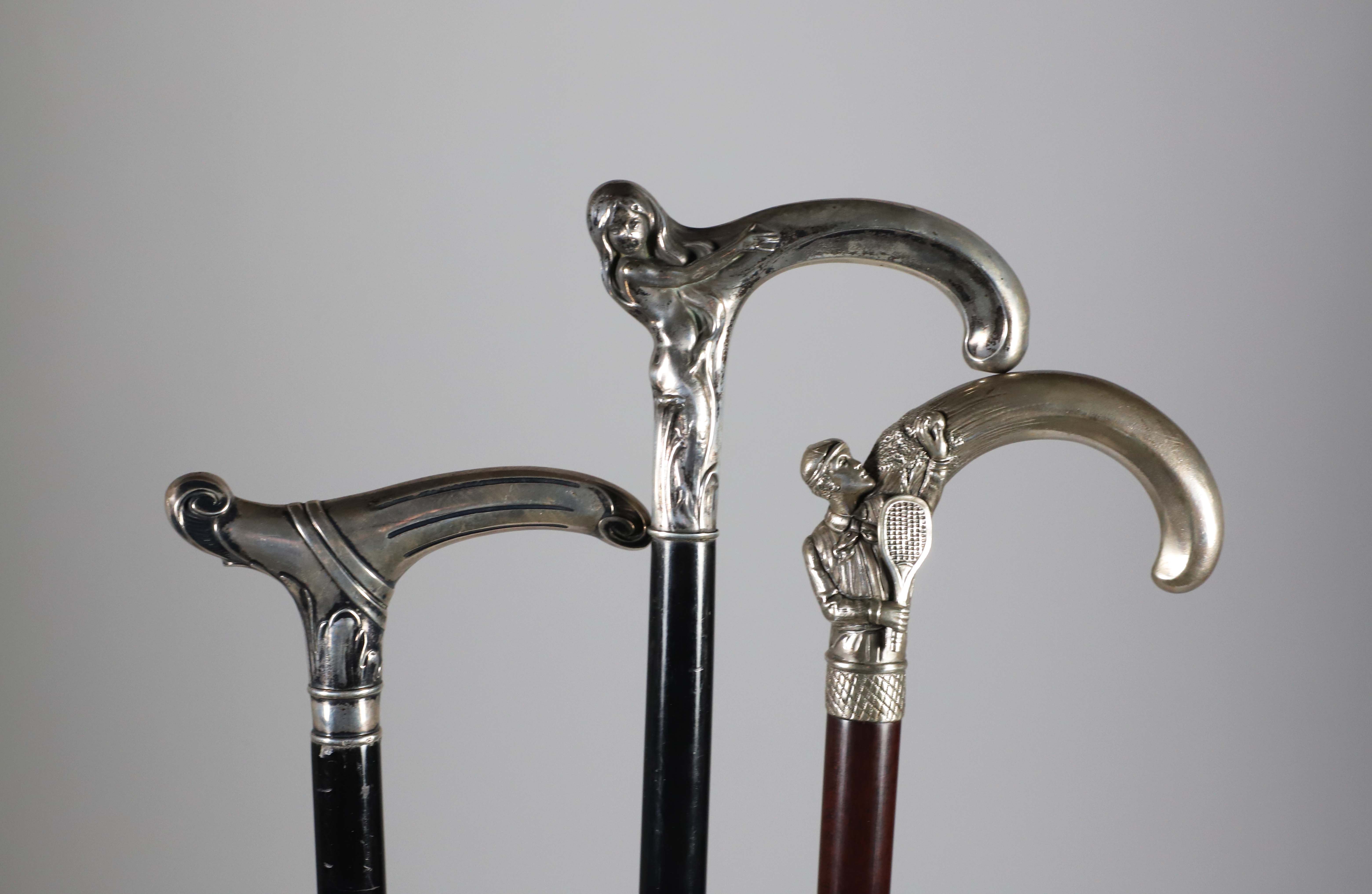 Three Silver L-Grip Canes 19th Century - Three Vintage Silver L and C ...