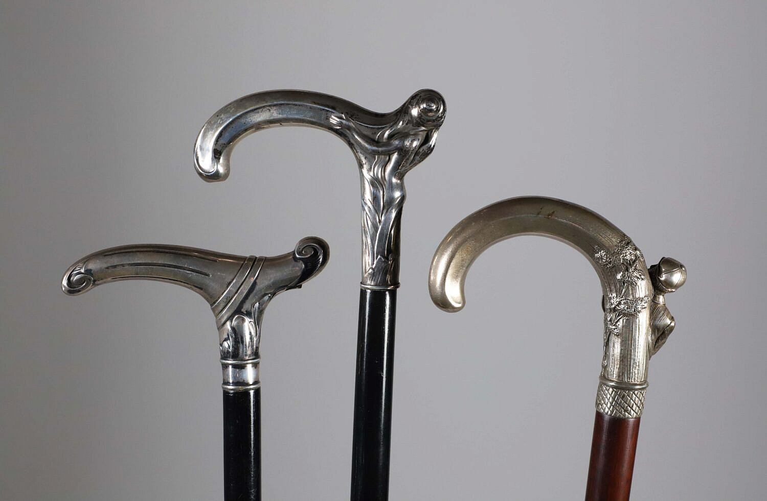 Three Silver L-Grip Canes 19th Century - Three Vintage Silver L and C ...