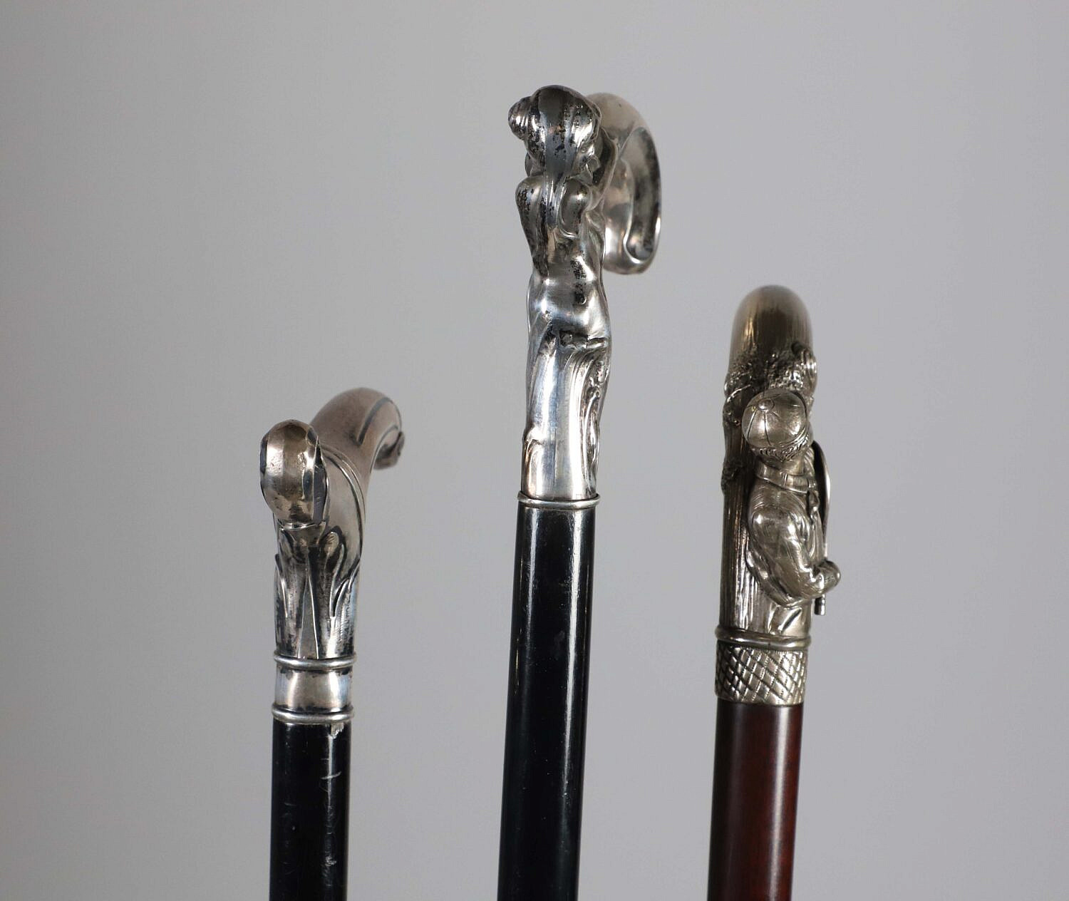 Three Silver L-Grip Canes 19th Century - Three Vintage Silver L and C ...