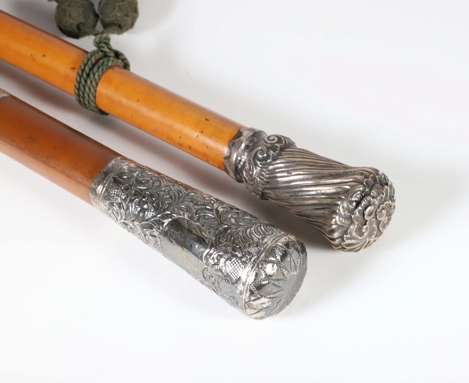 Two Sterling Top Walking Sticks 19th Century - Two Repousse Sterling ...