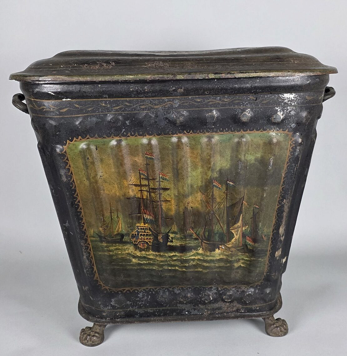 Antique Ship Paint Decorated Thole Cole Scuttle - Antique Ship Paint ...