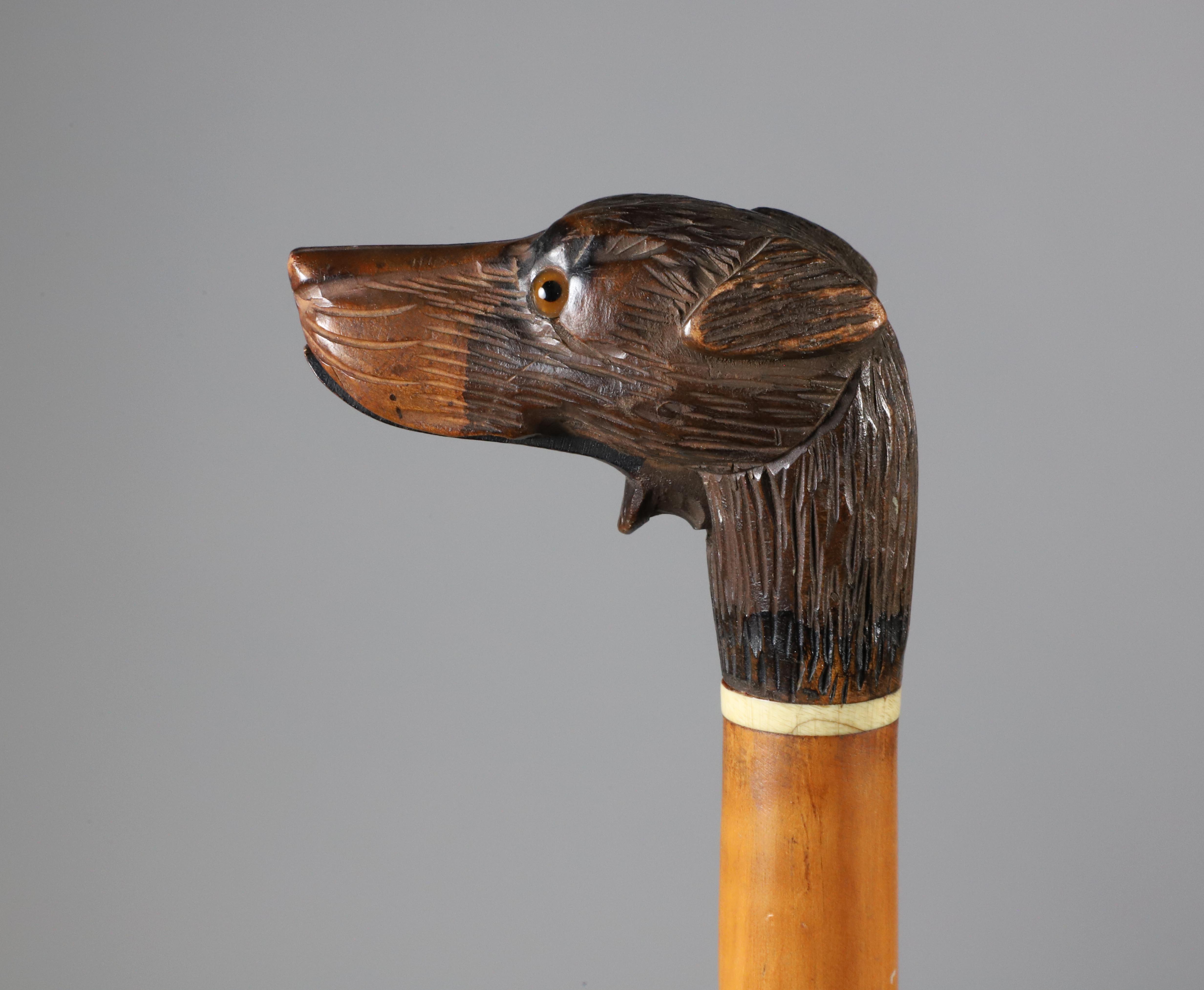 Mechanical Carved Wood Dog Head Walking Stick 19th Century - Mechanical ...
