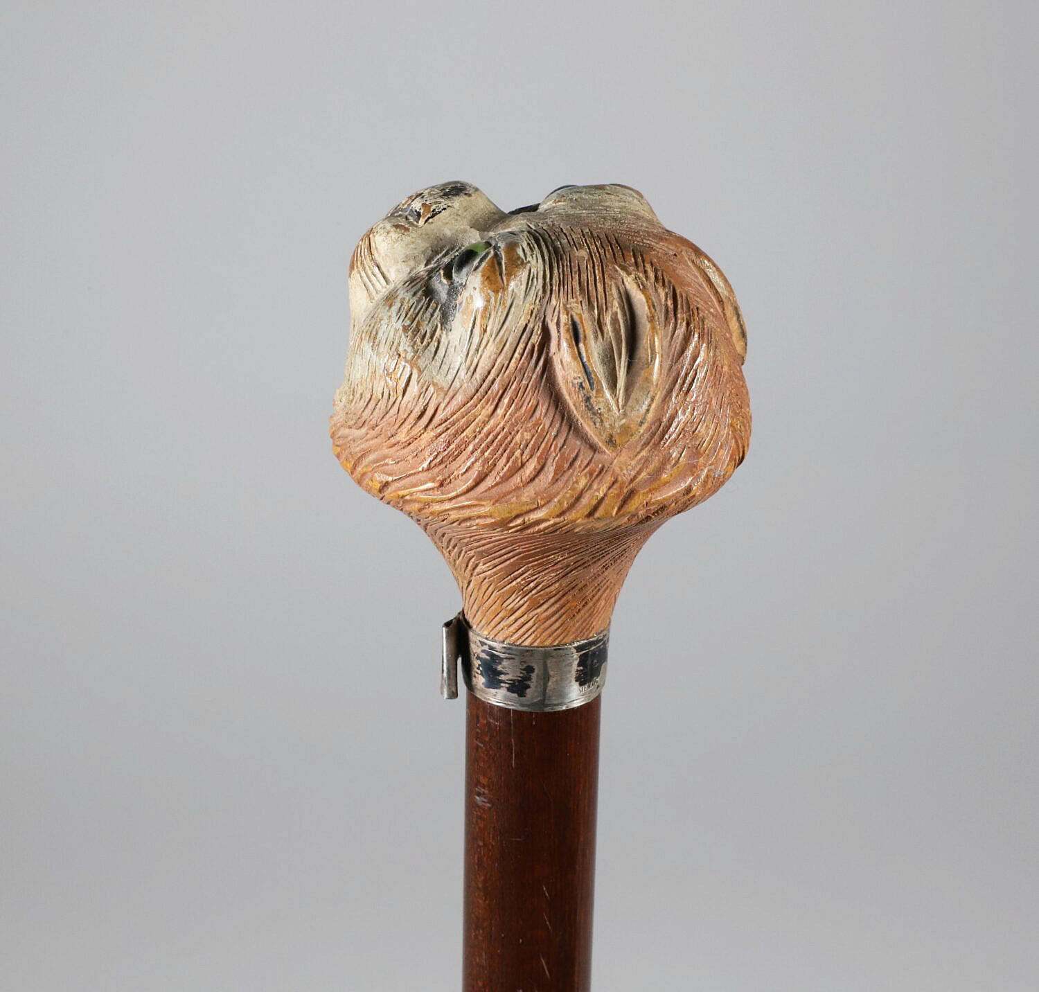 Carved Polychrome Wood Cat Head Grip Walking Stick 19th Century ...