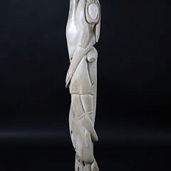 Ronald "Qay" Apangolook Whale Bone Totem Sculpture of a Lady and Two ...