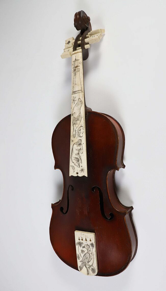 Antique Violin with Later Adapted Scrimshaw Bone Keys Fingerboard and ...