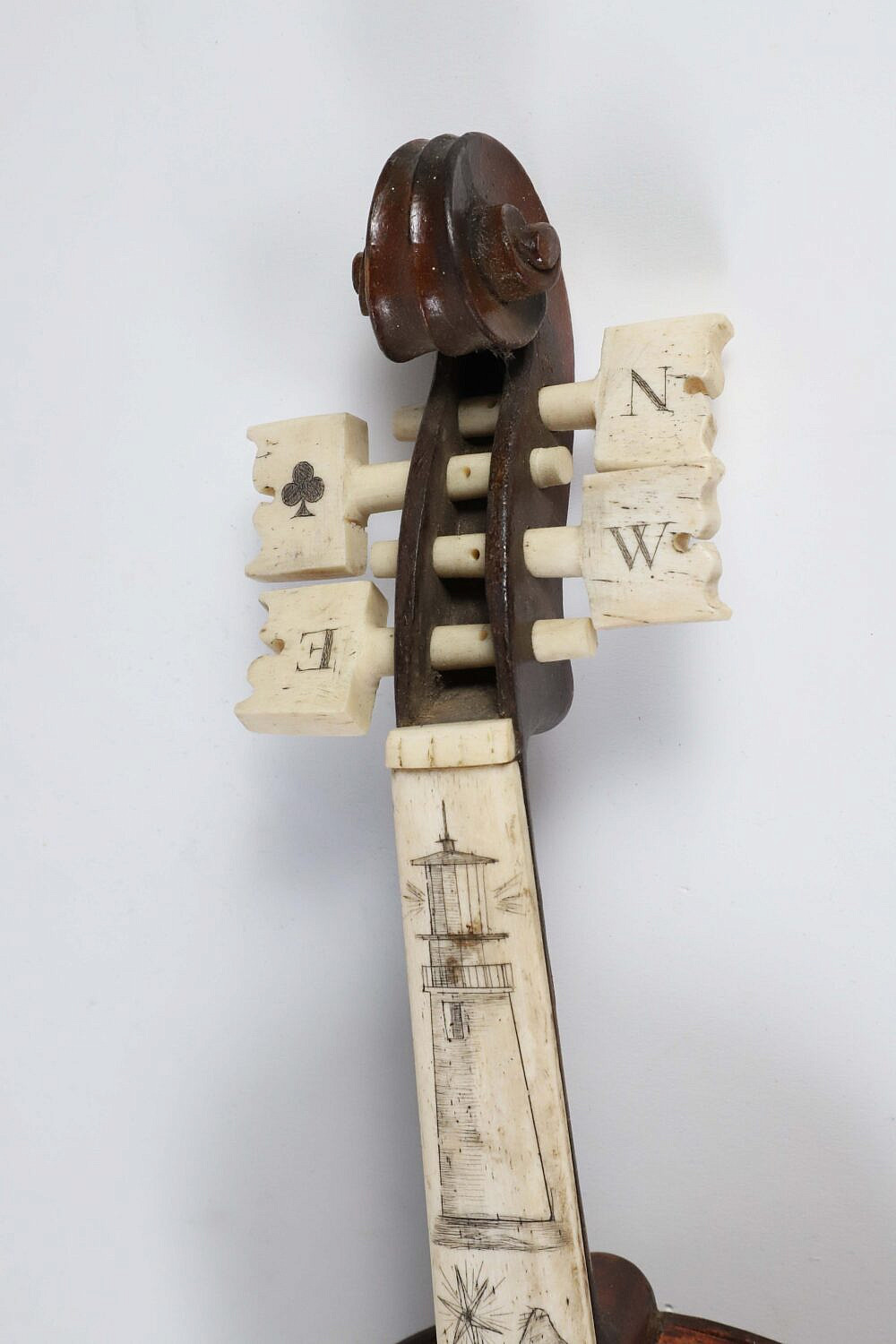 Antique Violin with Later Adapted Scrimshaw Bone Keys Fingerboard and ...
