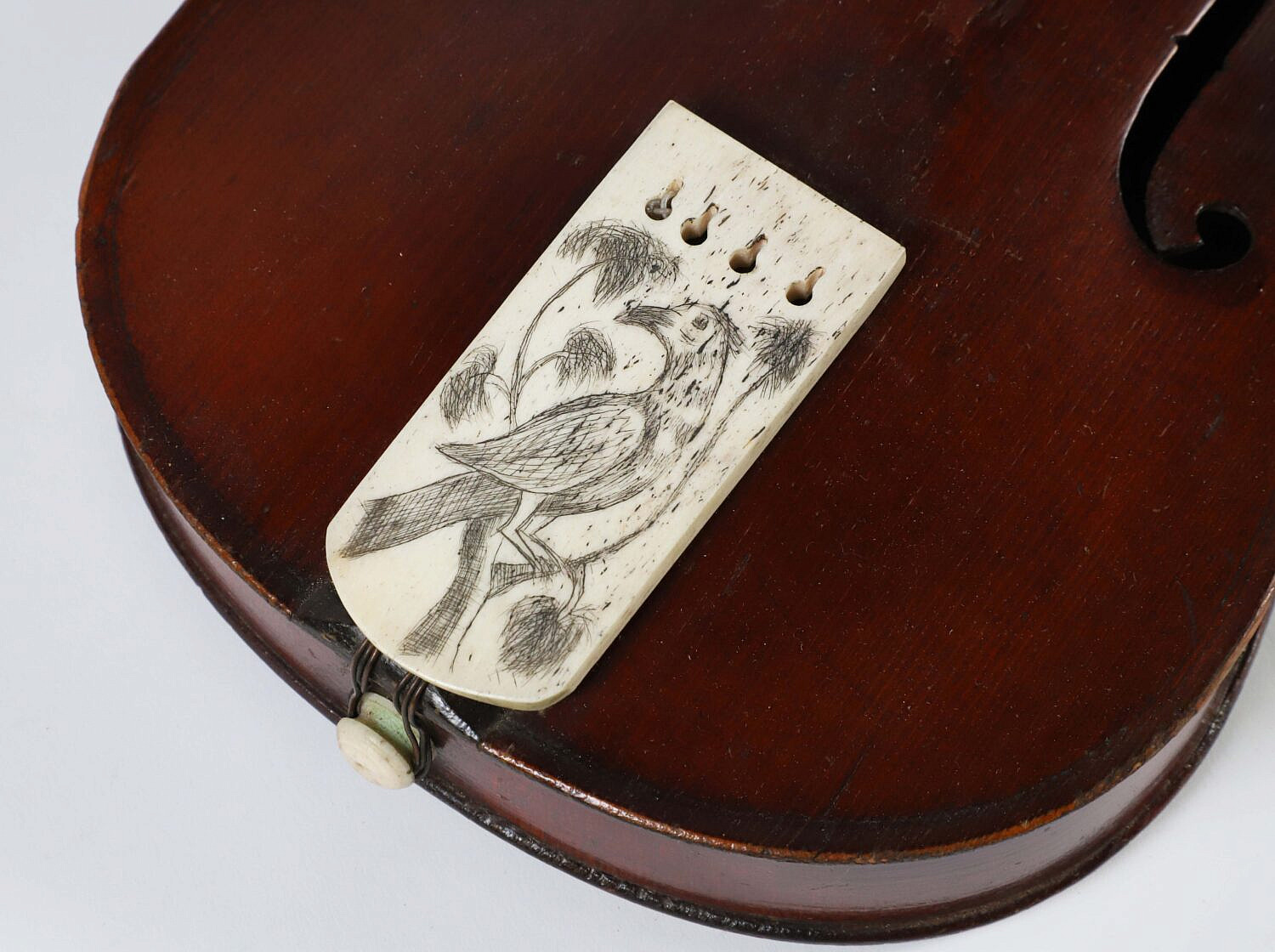 Antique Violin with Later Adapted Scrimshaw Bone Keys Fingerboard and ...