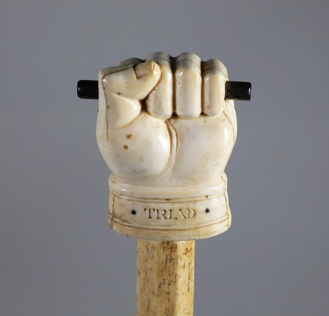 Large Whaler Made Fist Grip Grasping Ebonized Wood Bar Walking Stick ...