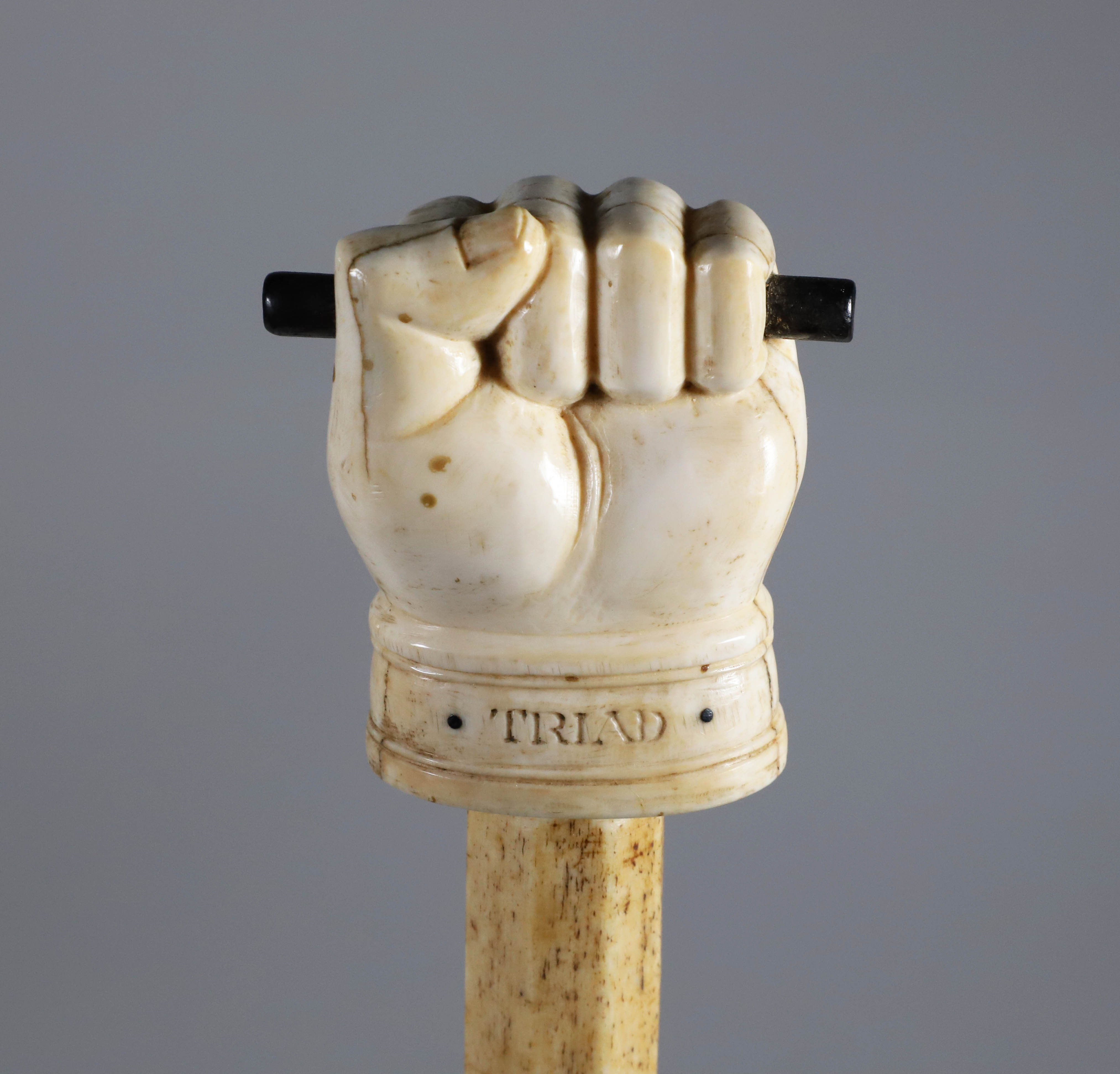 Large Whaler Made Fist Grip Grasping Ebonized Wood Bar Walking Stick ...