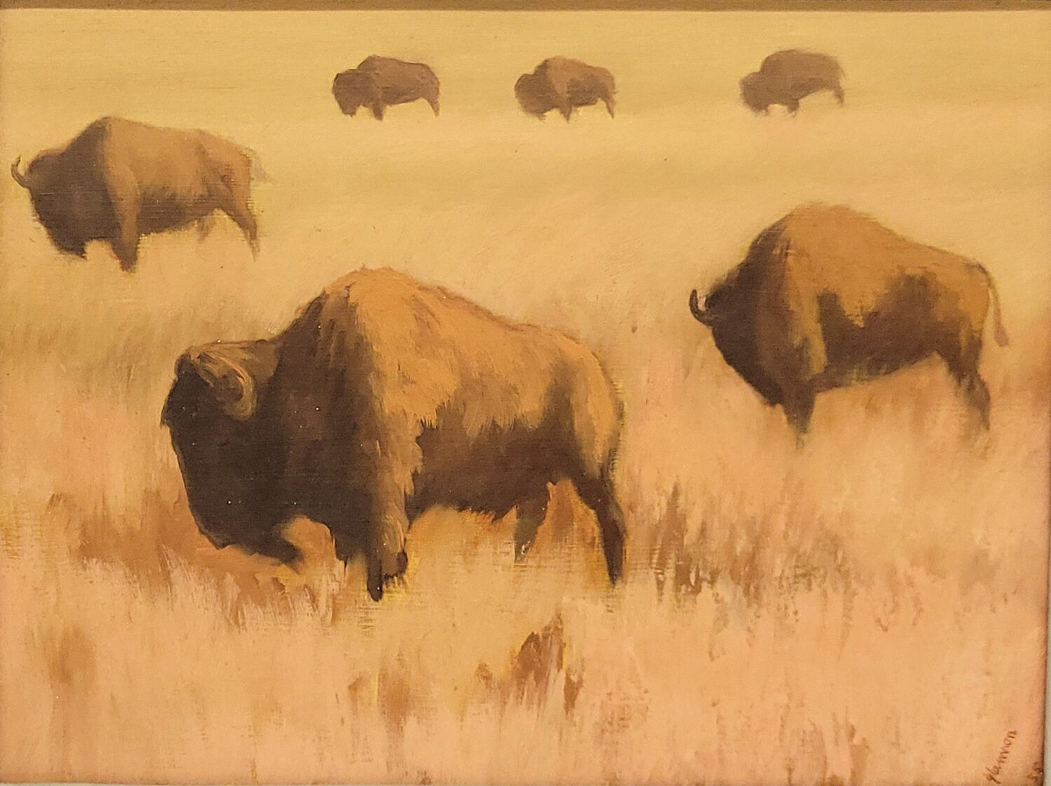 Edward Glannon (1911-1992) Oil on Masonite “The Buffalo Herd” - Edward ...